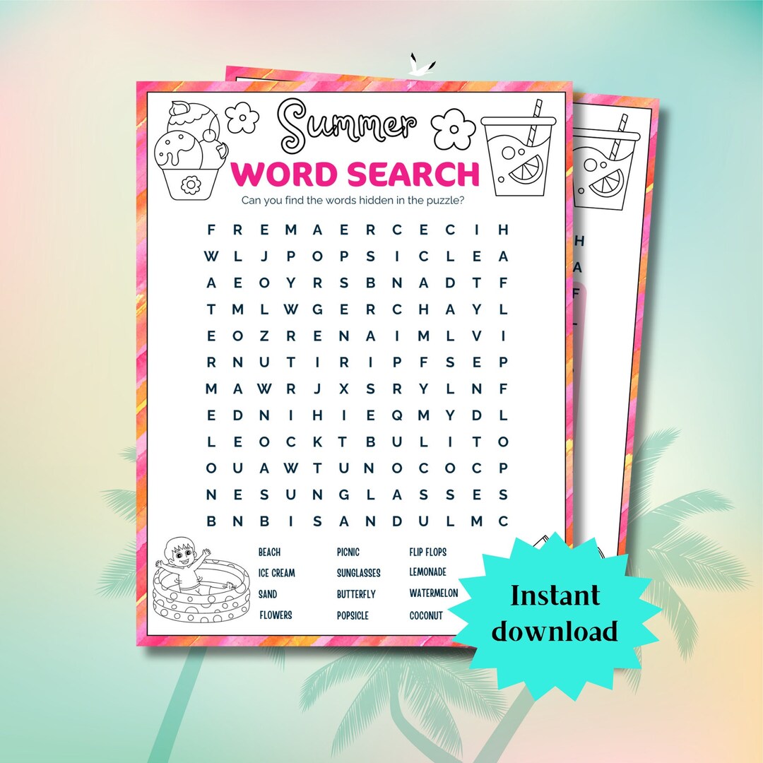 Summer Word Search Preschool Busy Book, Summer Camp Activity Summer ...