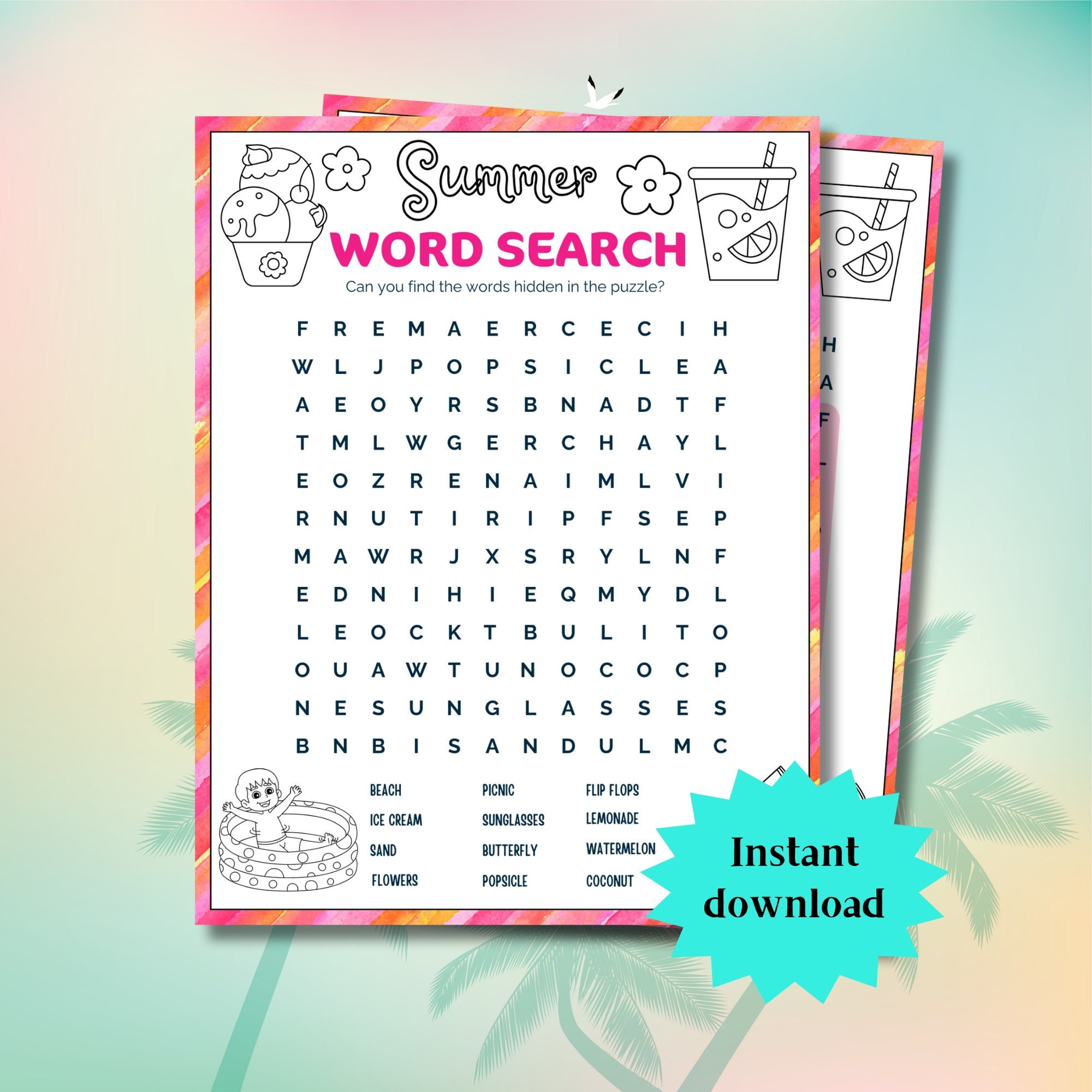 Summer Word Search Preschool Busy Book, Summer Camp Activity Summer ...