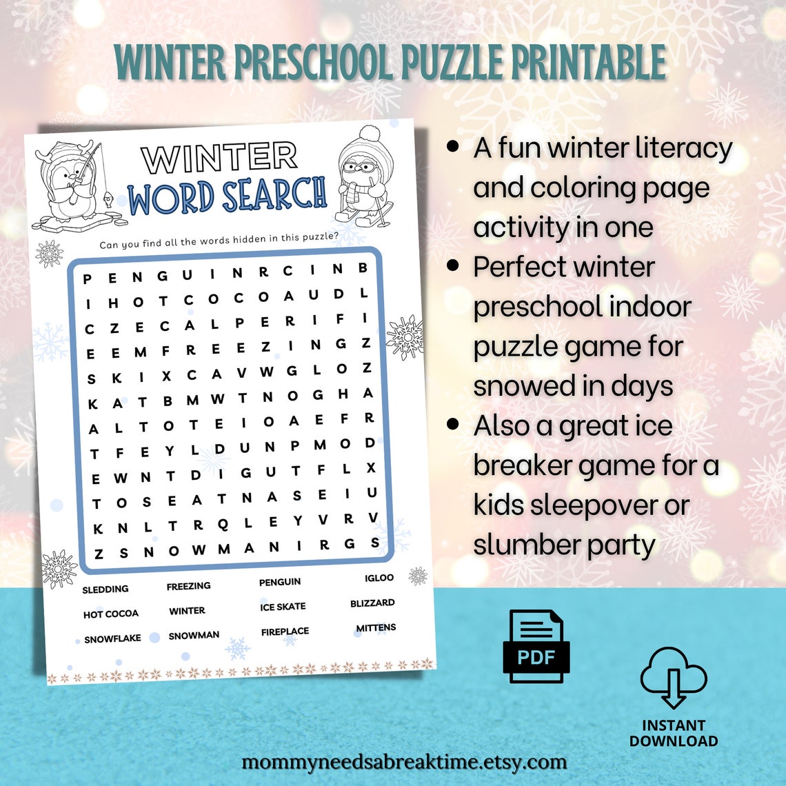 Winter Word Search Coloring Page, Winter Activities for Kids, Winter ...