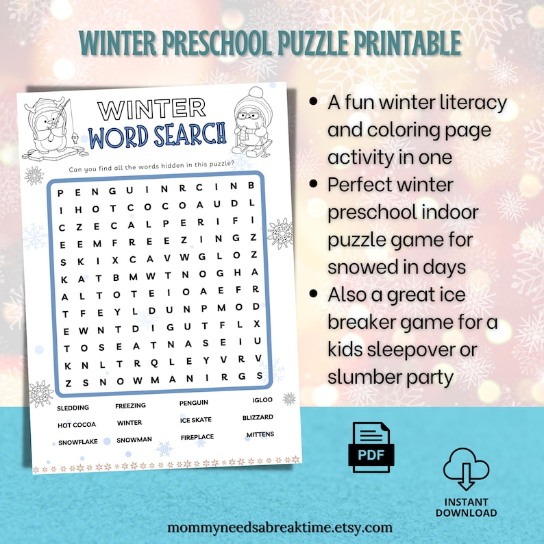 Winter Word Search Coloring Page, Winter Activities for Kids, Winter ...