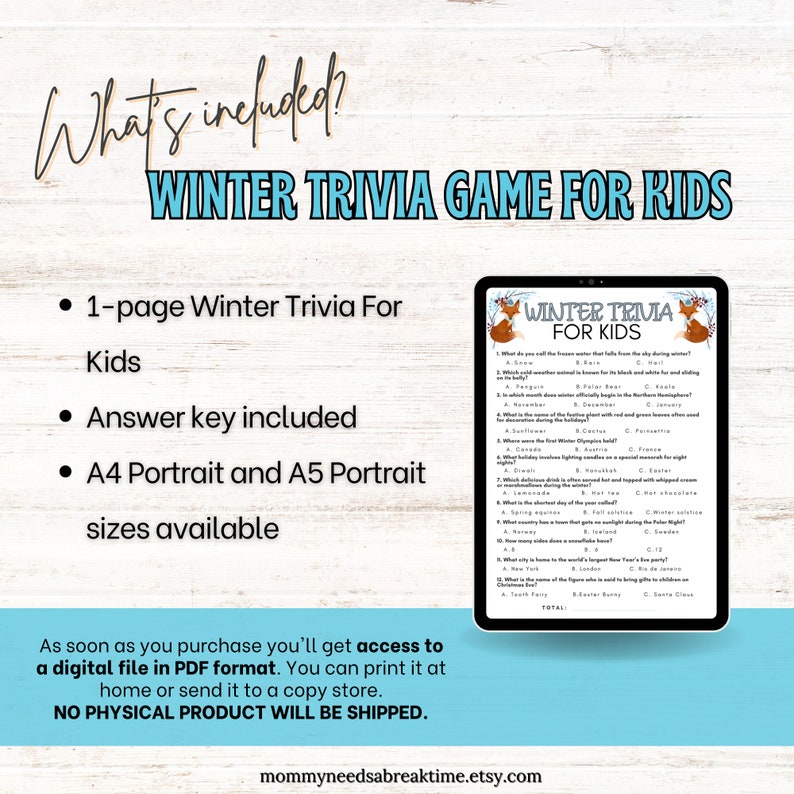 Winter Trivia Game for Kids Holiday Trivia, Christmas Trivia Printable ...