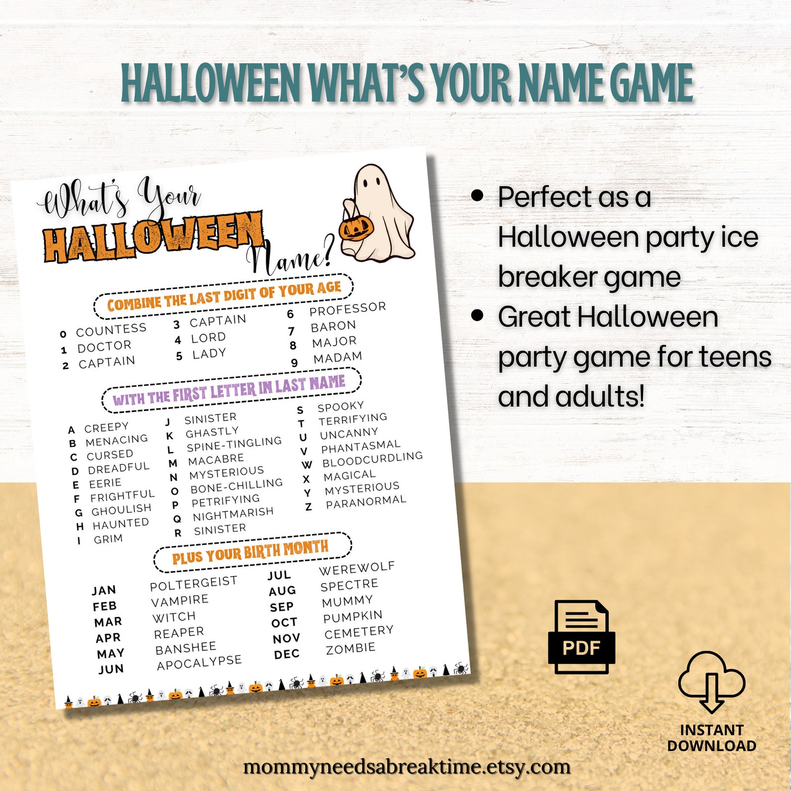 Whats Your Halloween Name Game Adult Halloween Game, Fall Trivia Game ...