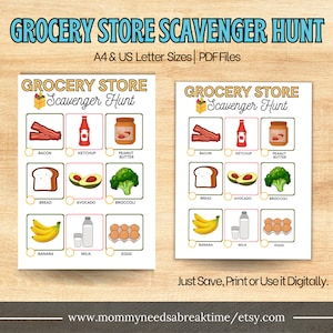 Grocery Store Scavenger Hunt Printable, Kids Scavenger Hunt Grocery ...