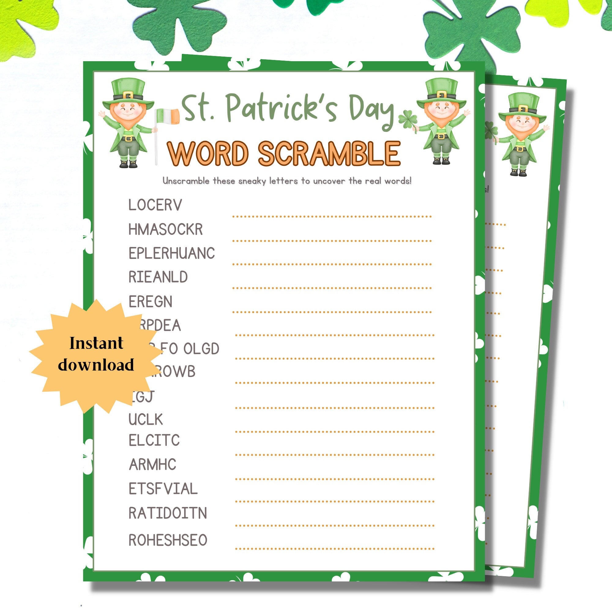 St Patricks Day Word Scramble, St Patricks Day Games Spring Word Games ...