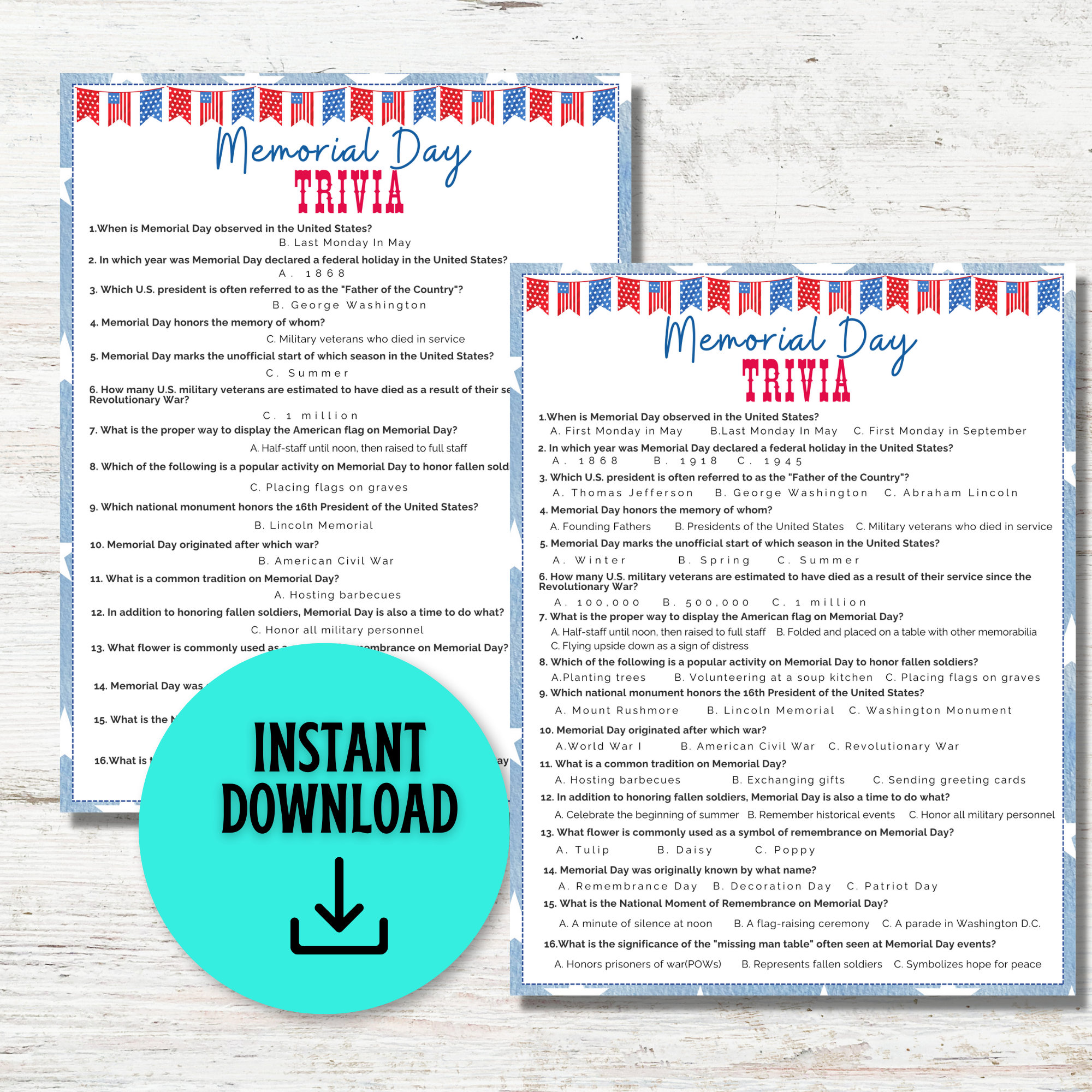 Memorial Day Trivia American Trivia | Memorial Day Games 4th of July ...