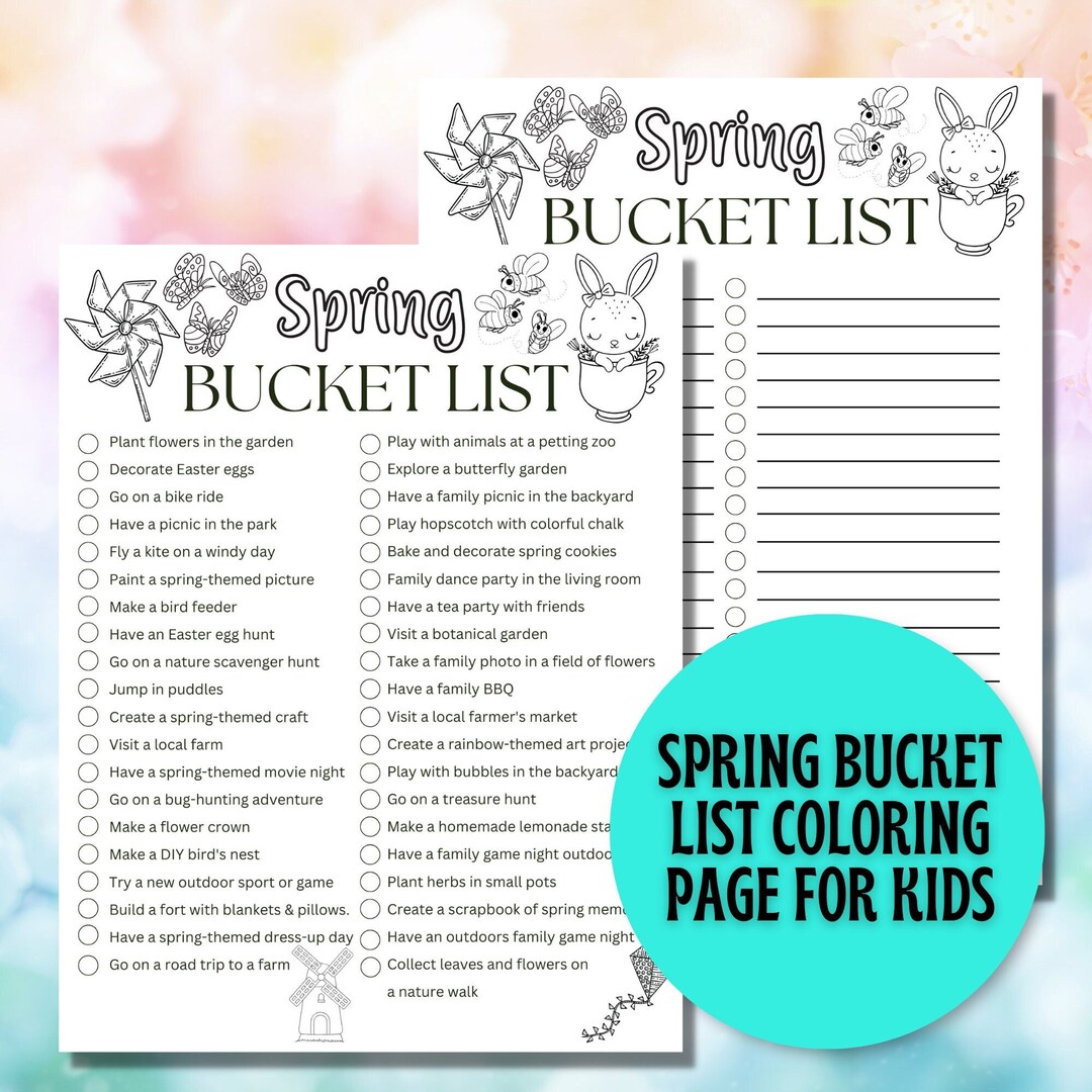 Spring Bucket List Coloring Page Montessori Spring STEM Activities ...