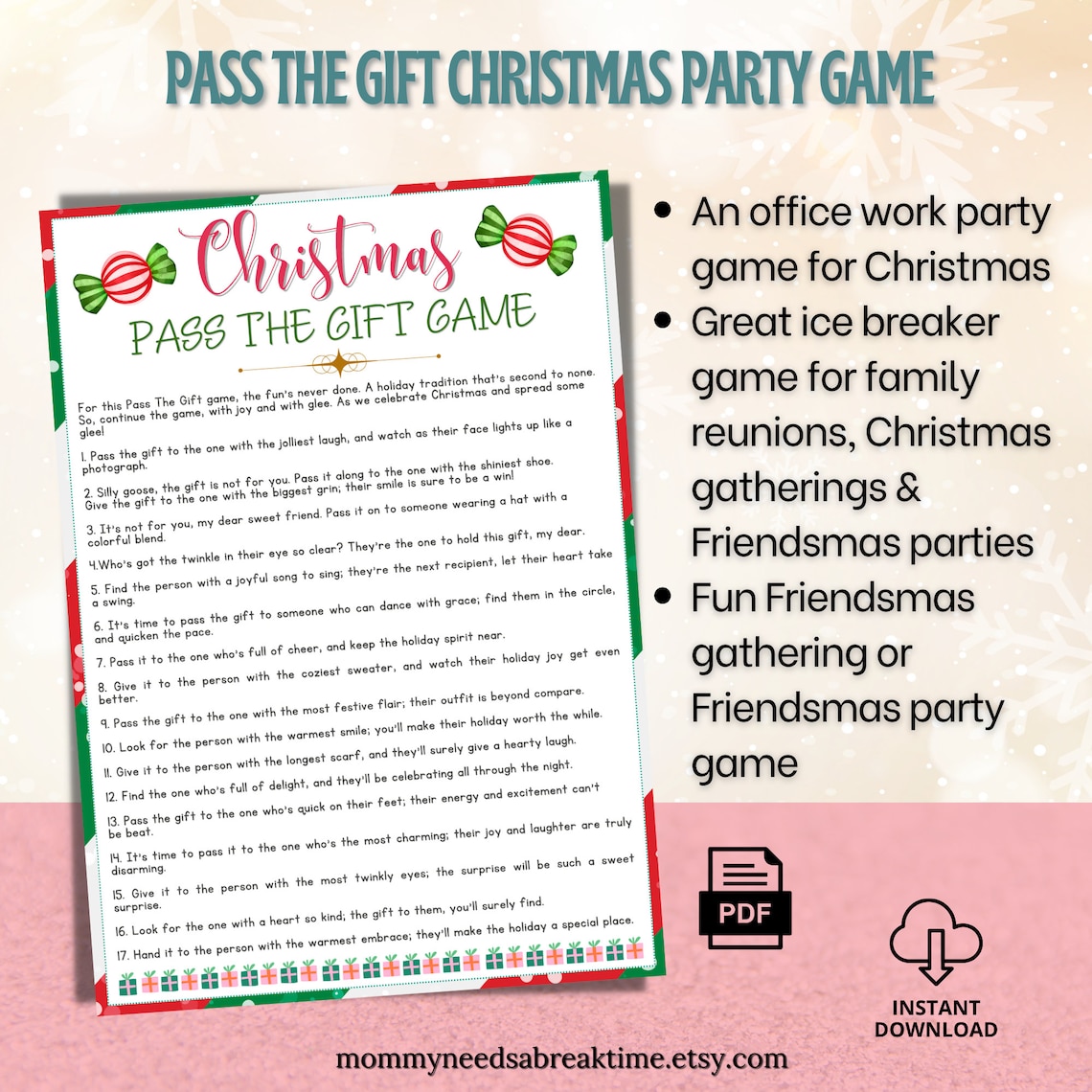 Christmas Pass the Gift Game, Christmas Left Right Game Friendsmas ...