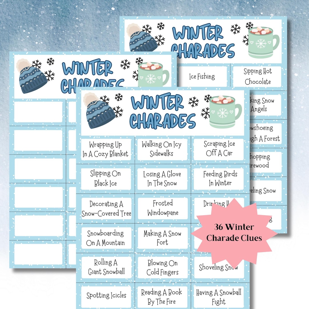 Winter Charades Winter Party Games, Winter Pictionary Family Reunion ...