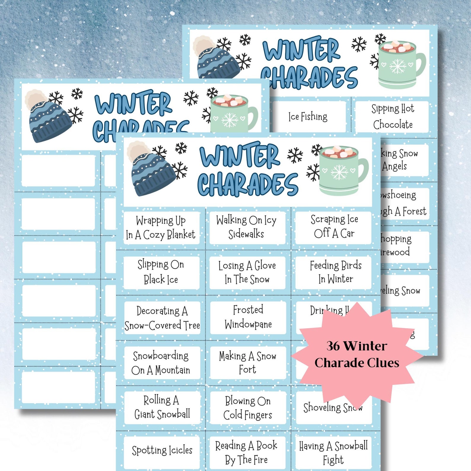 Winter Charades Winter Party Games, Winter Pictionary Family Reunion ...