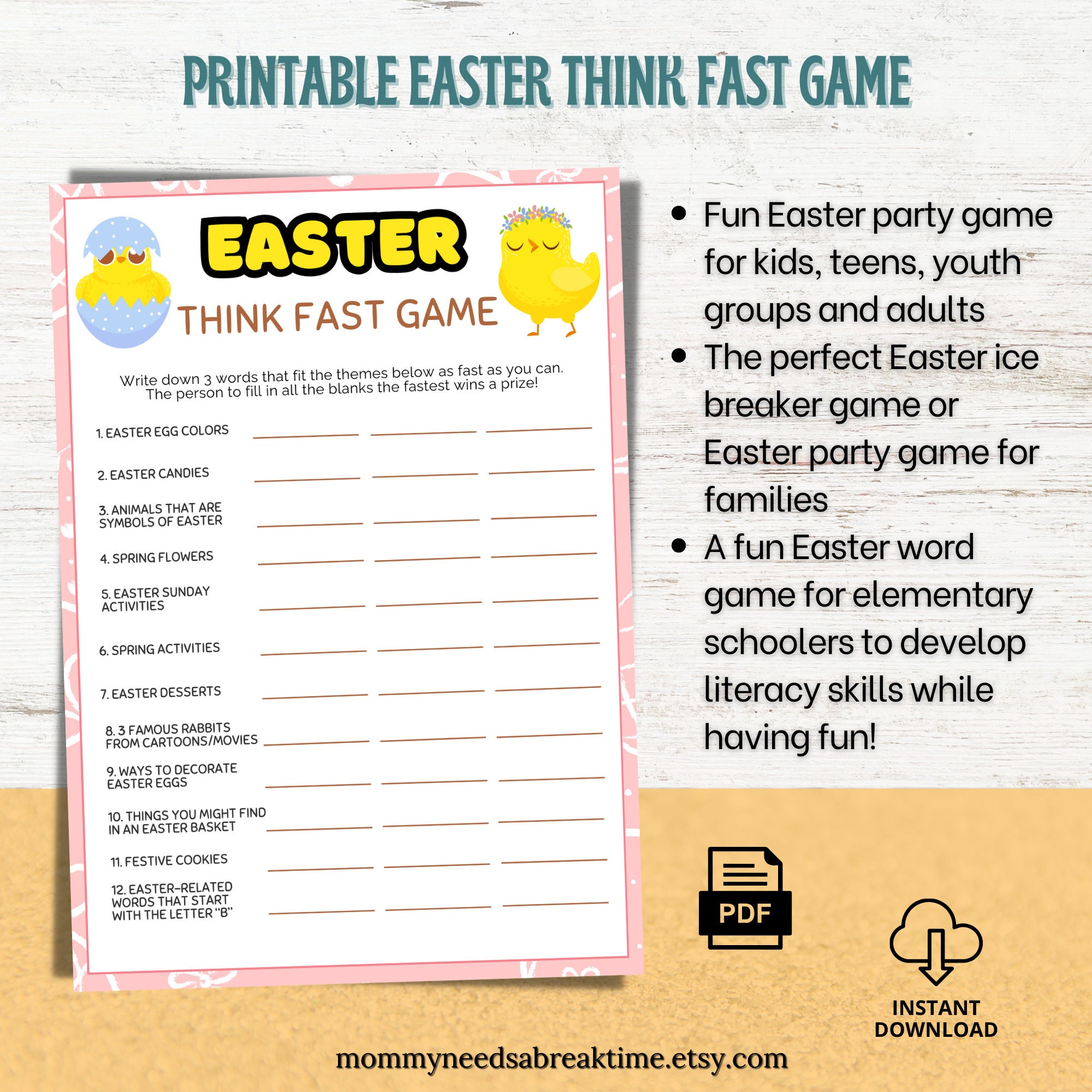 Easter Think Fast Game Easter Trivia, Easter Word Game Spring Word ...