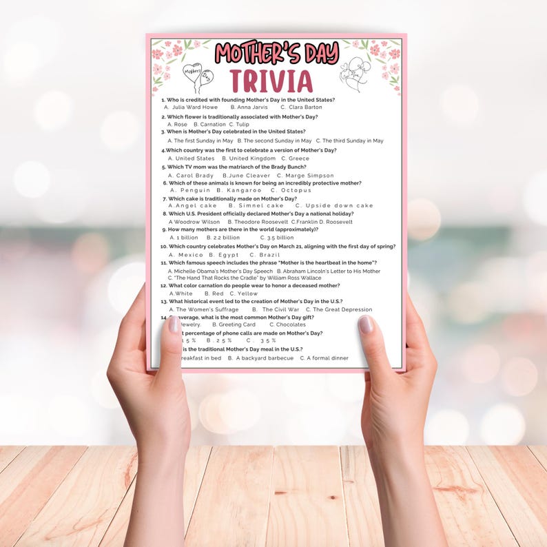 Mothers Day Trivia Family Reunion Games, Mothers Day Activity Tea Party ...