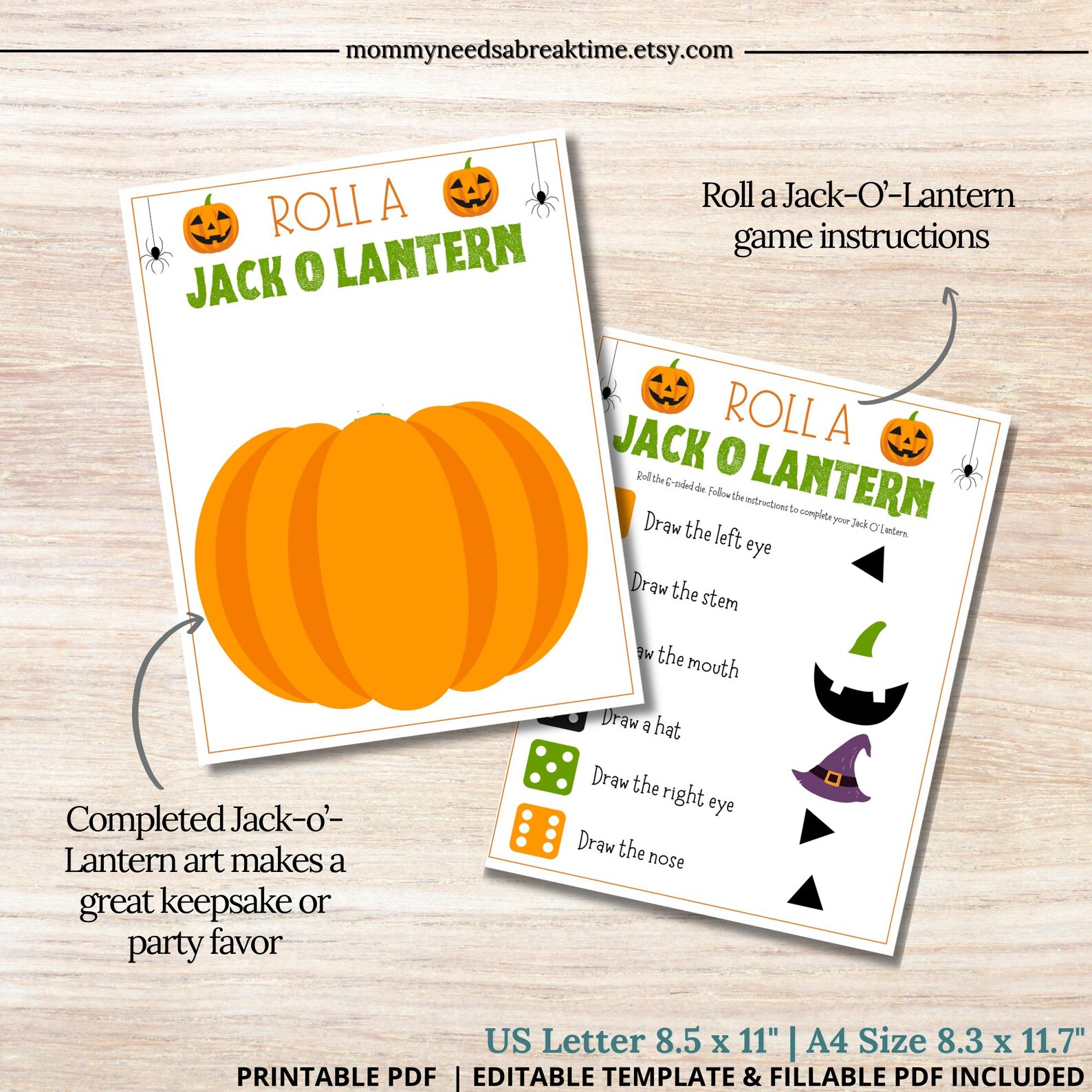 Roll A Pumpkin Halloween Dice Game, Halloween Classroom Favor Halloween ...