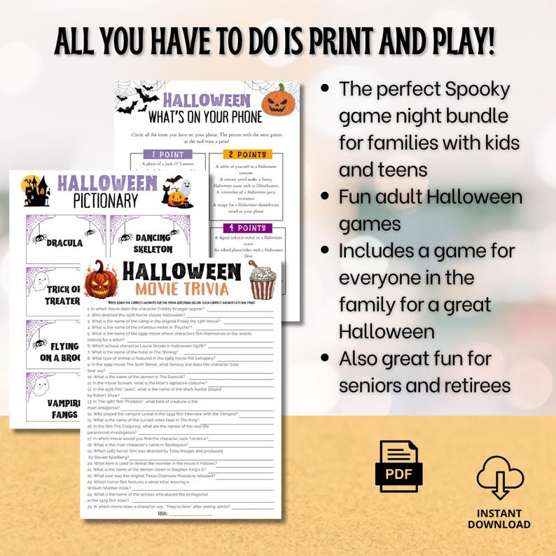 Halloween Family Game Night Printable Bundle, Halloween Trivia ...