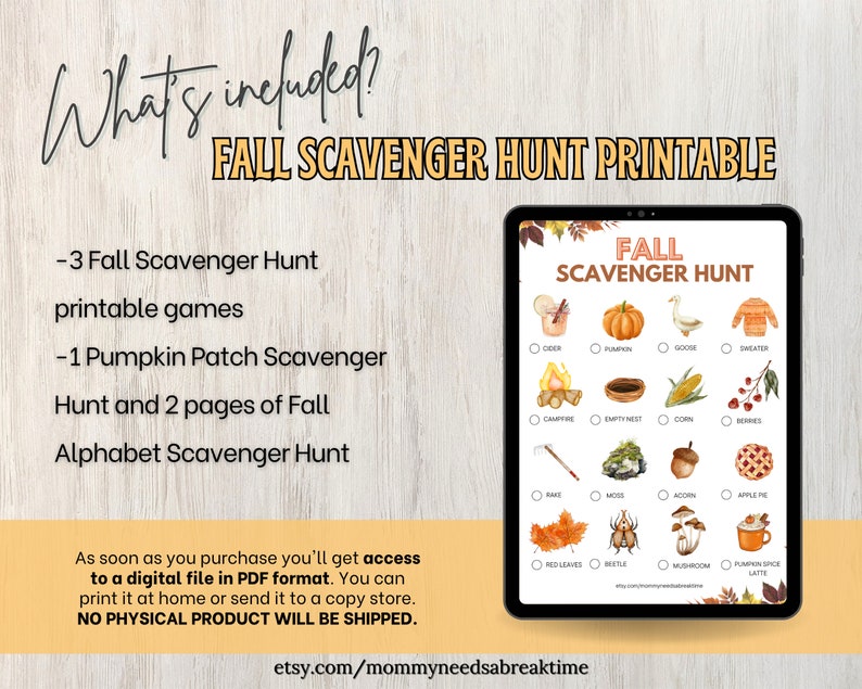Fall Scavenger Hunt Printable, Pumpkin Patch Scavenger Hunt ...