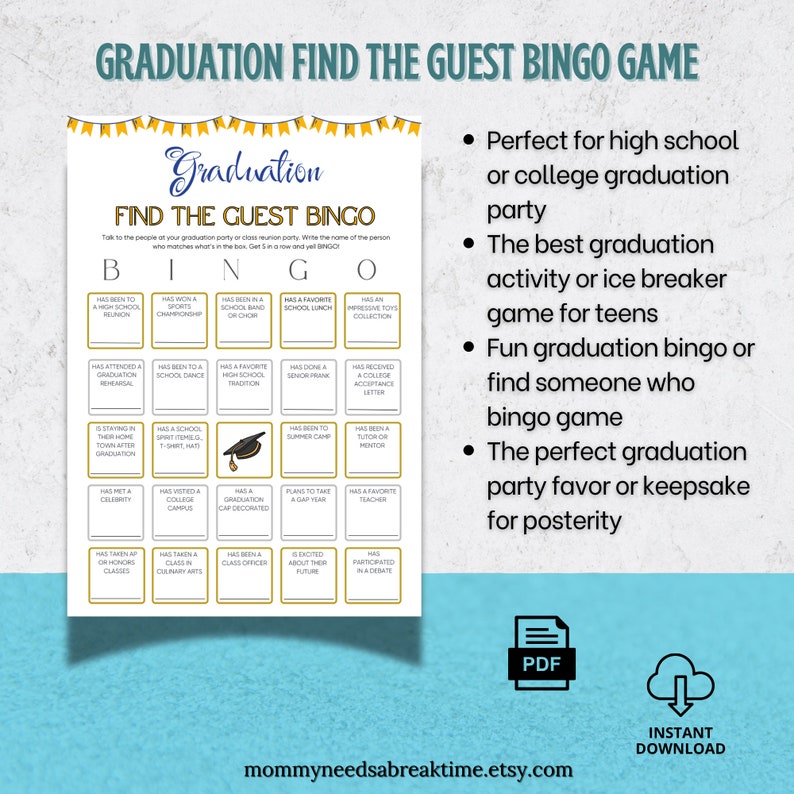 Graduation Bingo Find the Guest Game, Find the Guest Bingo Grad Party ...