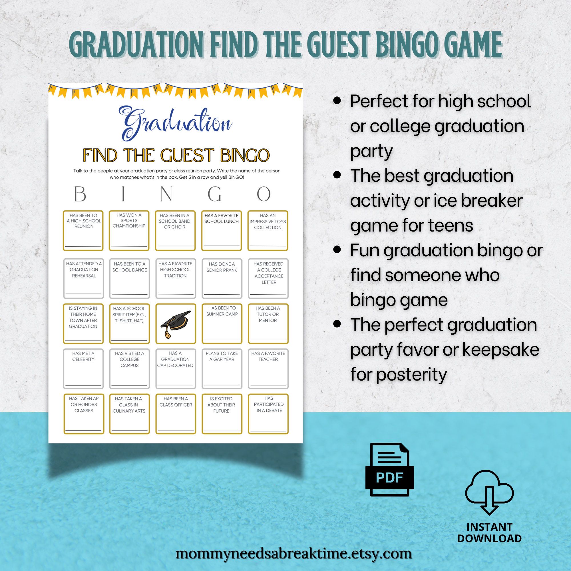 Graduation Bingo Find the Guest Game, Find the Guest Bingo Grad Party ...