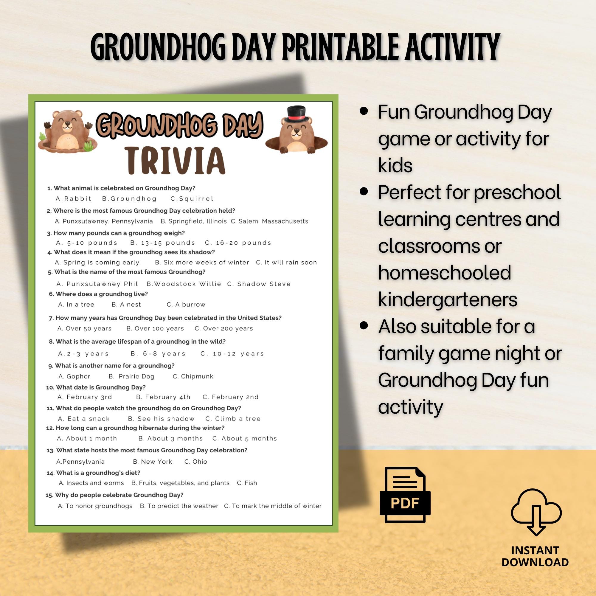 Groundhog Day Trivia, Groundhog Day Games, Winter Trivia Game ...