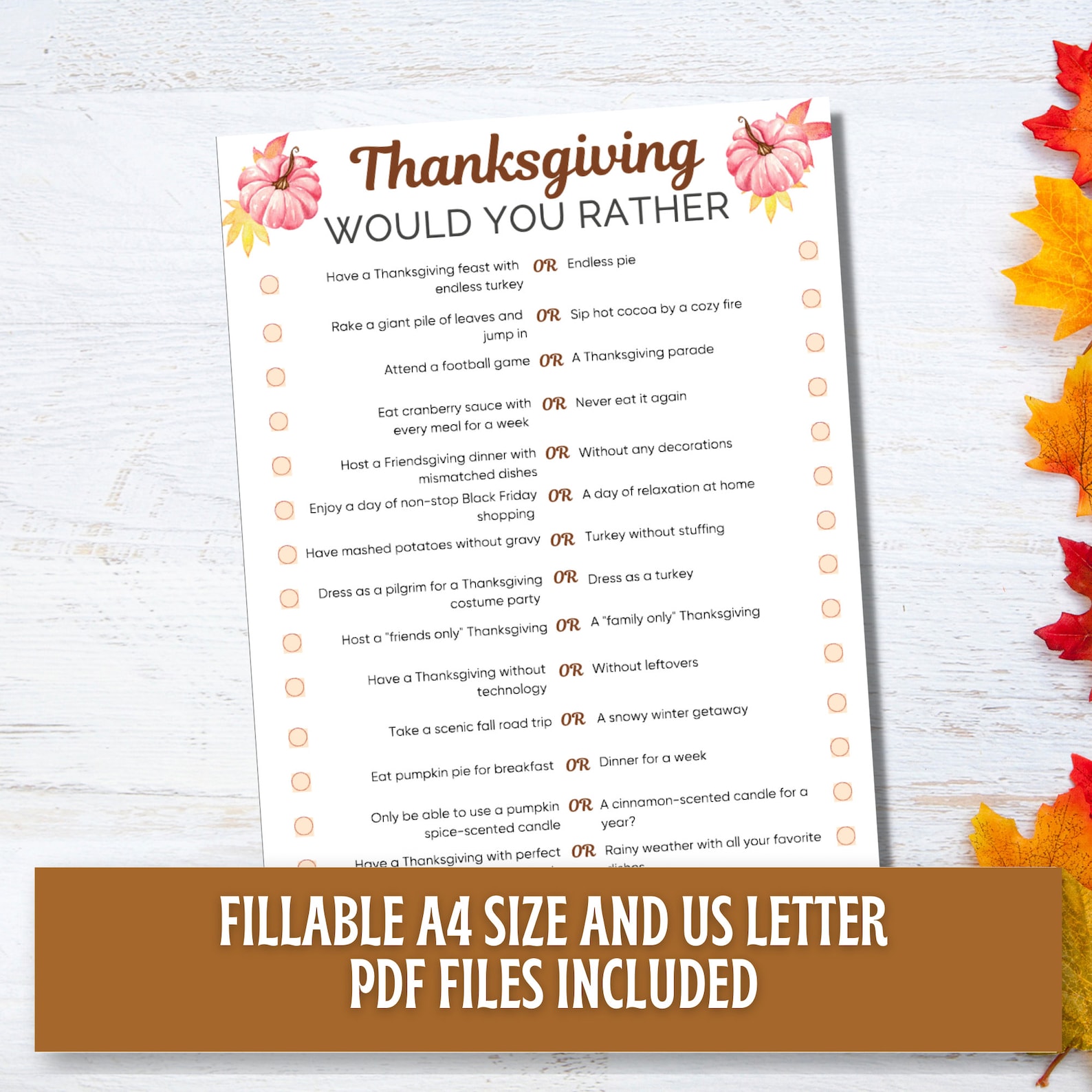 Thanksgiving Would You Rather Game Fillable Friendsgiving - Etsy