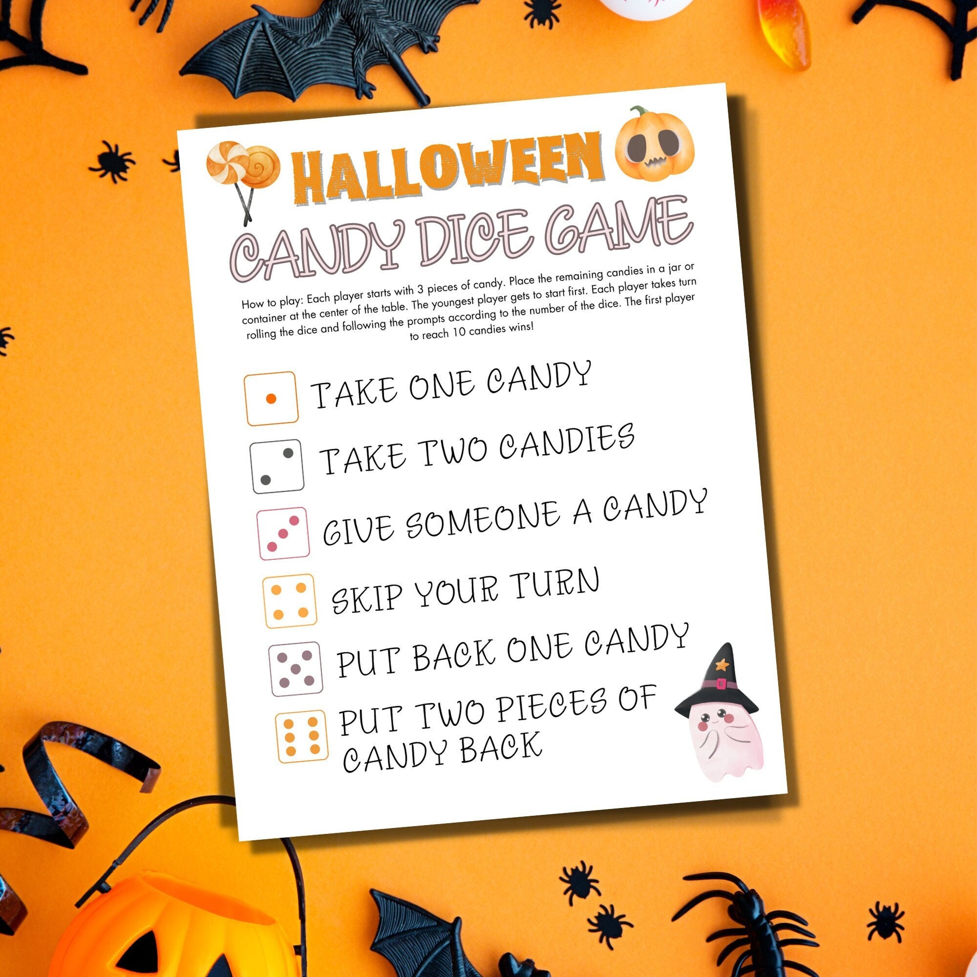 Halloween Candy Dice Game Printable, Preschool Halloween Dice Games ...