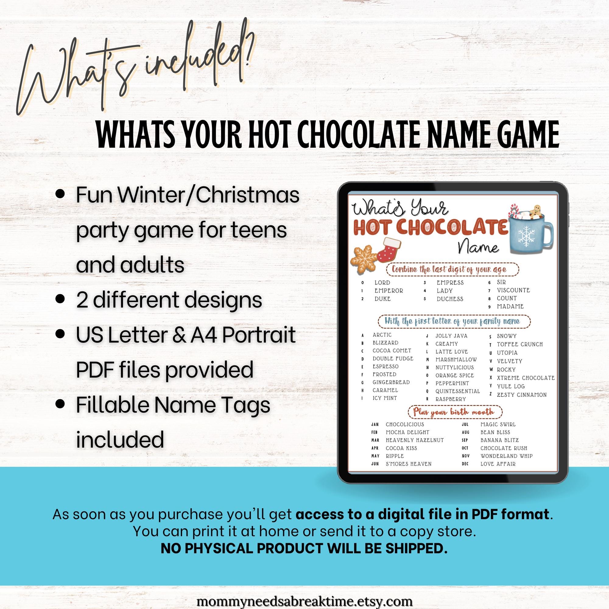 Whats Your Hot Chocolate Name Fillable Name Tags, Hot Chocolate Name ...