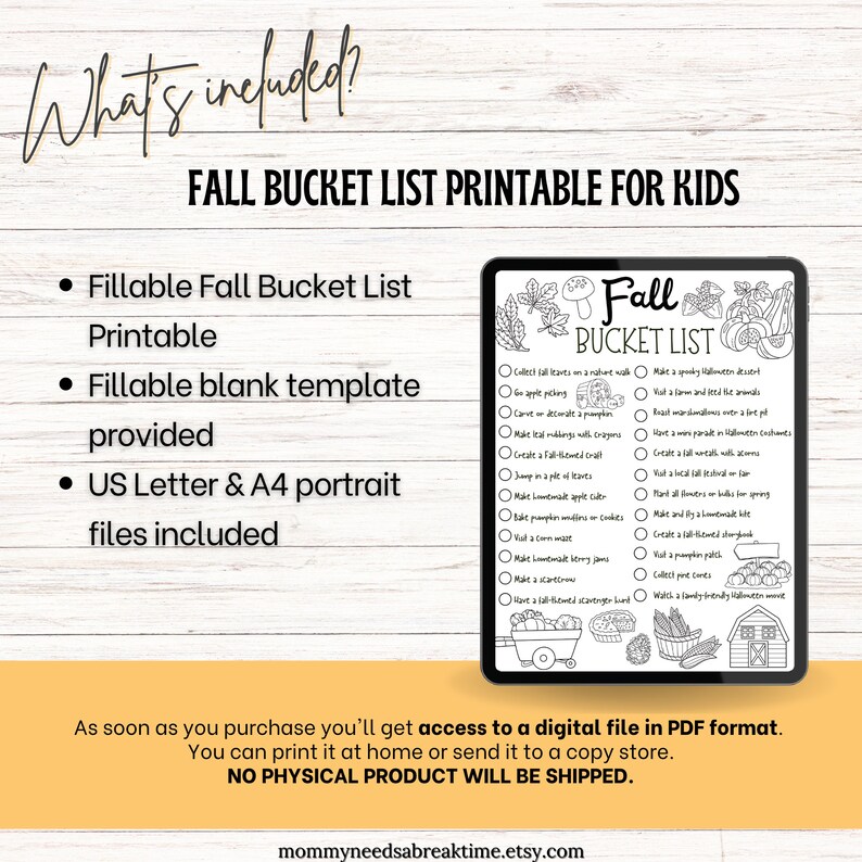 Fillable Fall Bucket List Printable, Fall Coloring Page Fall Activities ...