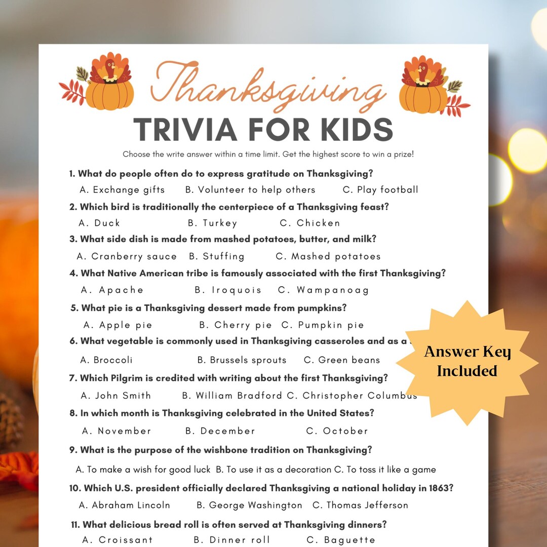 Thanksgiving Trivia Kids Trivia Game, Thanksgiving Games Family Trivia ...