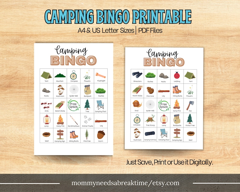 Camping Bingo Camping Party Game Camping Party Favors Summer Bingo ...