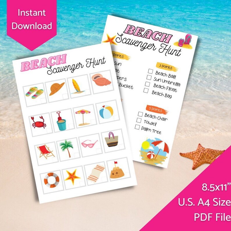 Editable Beach Scavenger Hunt Printable for Kids Birthday Party ...
