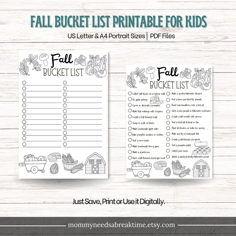 Fillable Fall Bucket List Printable, Fall Coloring Page Fall Activities ...
