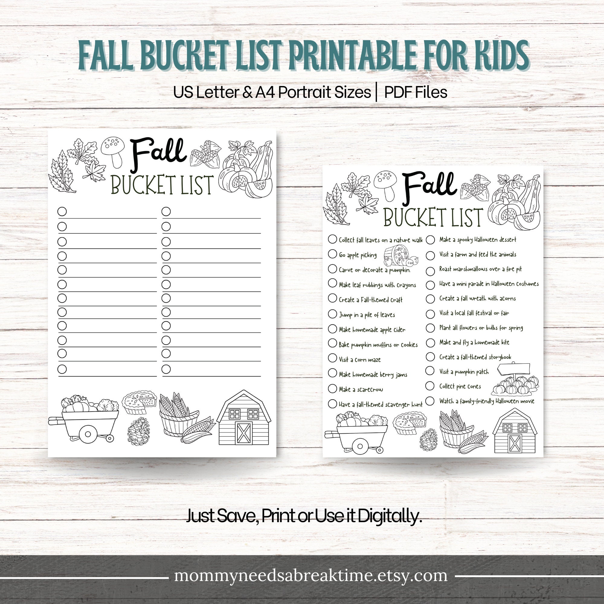 Fillable Fall Bucket List Printable, Fall Coloring Page Fall Activities ...