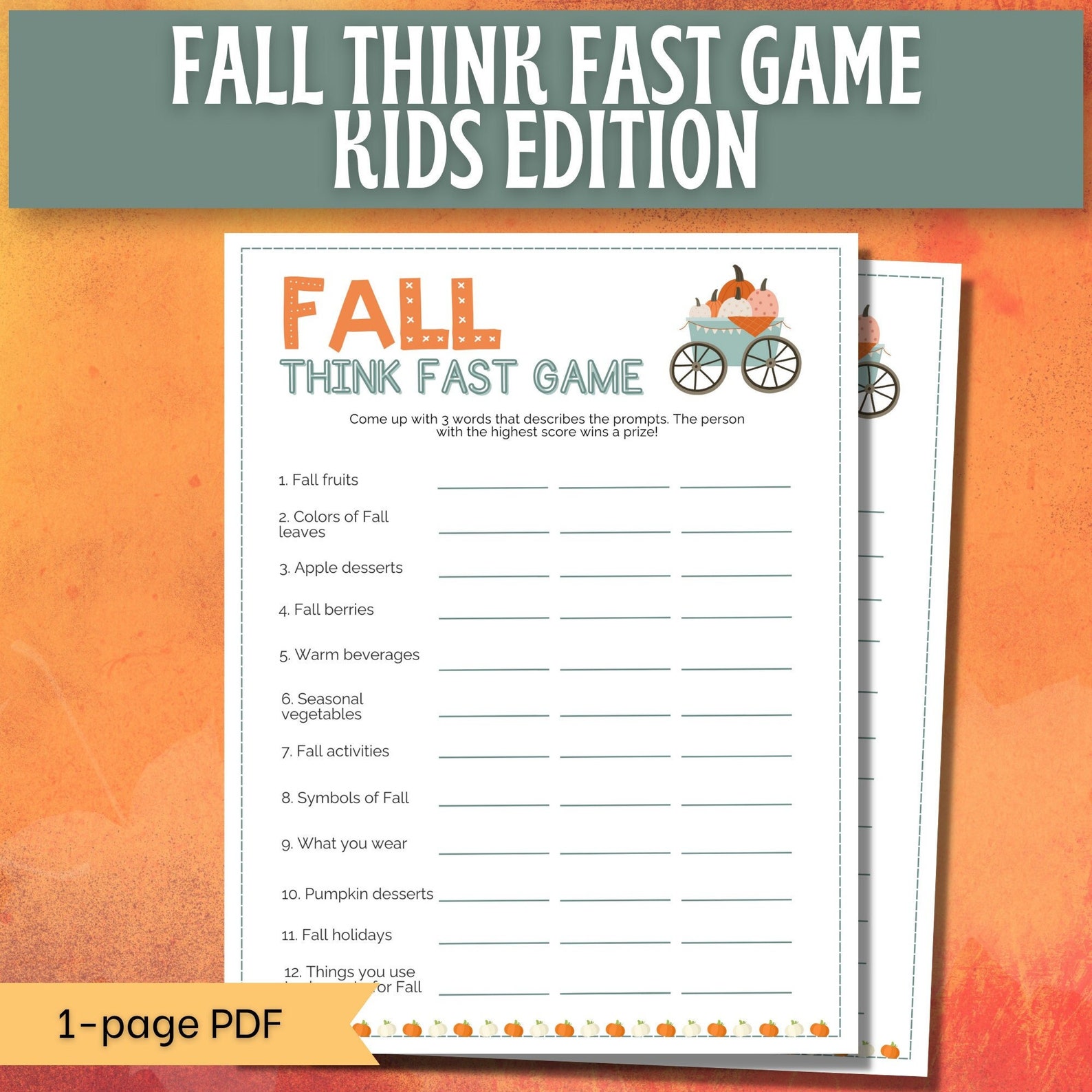 Fall Think Fast Game Kids | Fall Words Game Kids Word Games | Fall ...