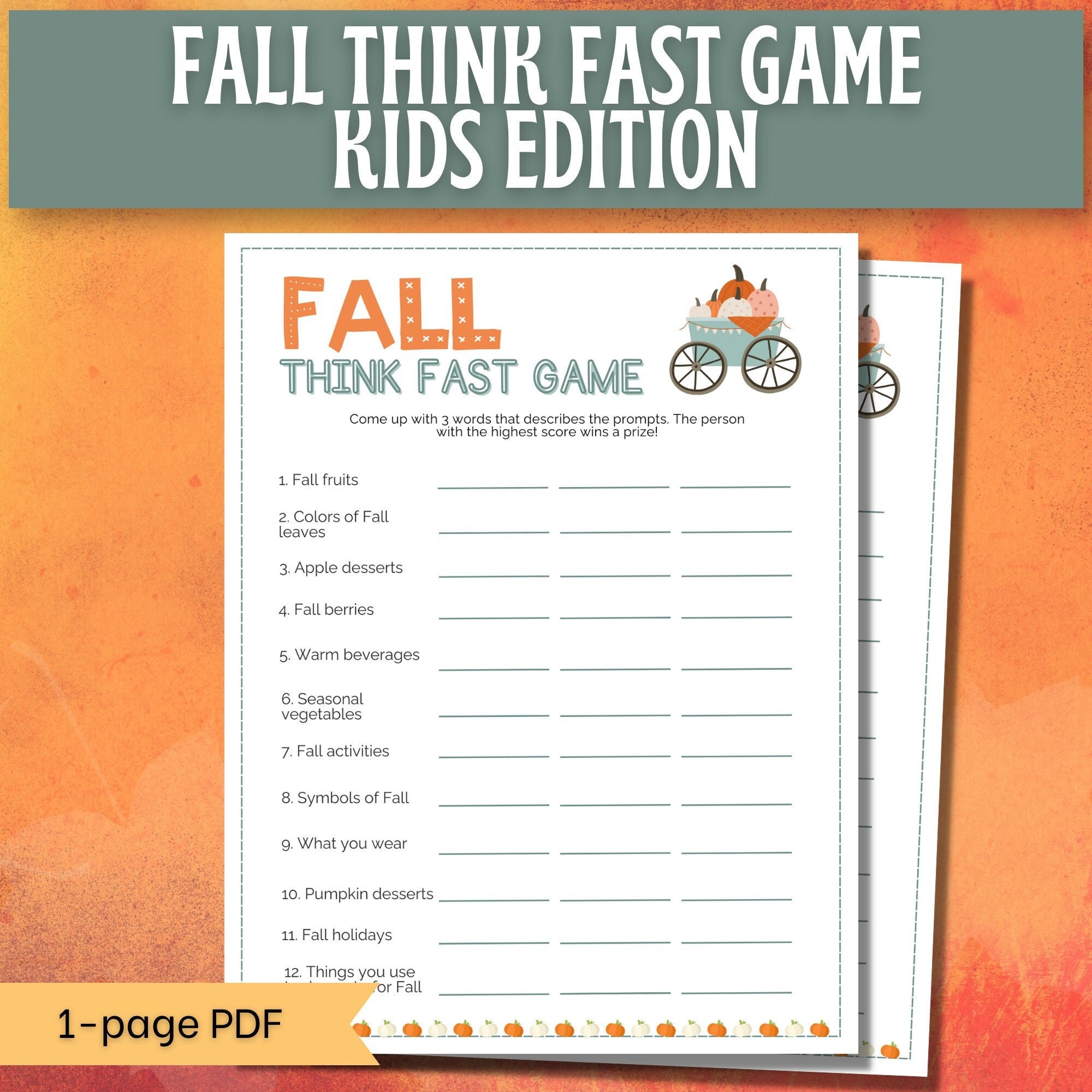 Fall Think Fast Game Kids | Fall Words Game Kids Word Games | Fall ...