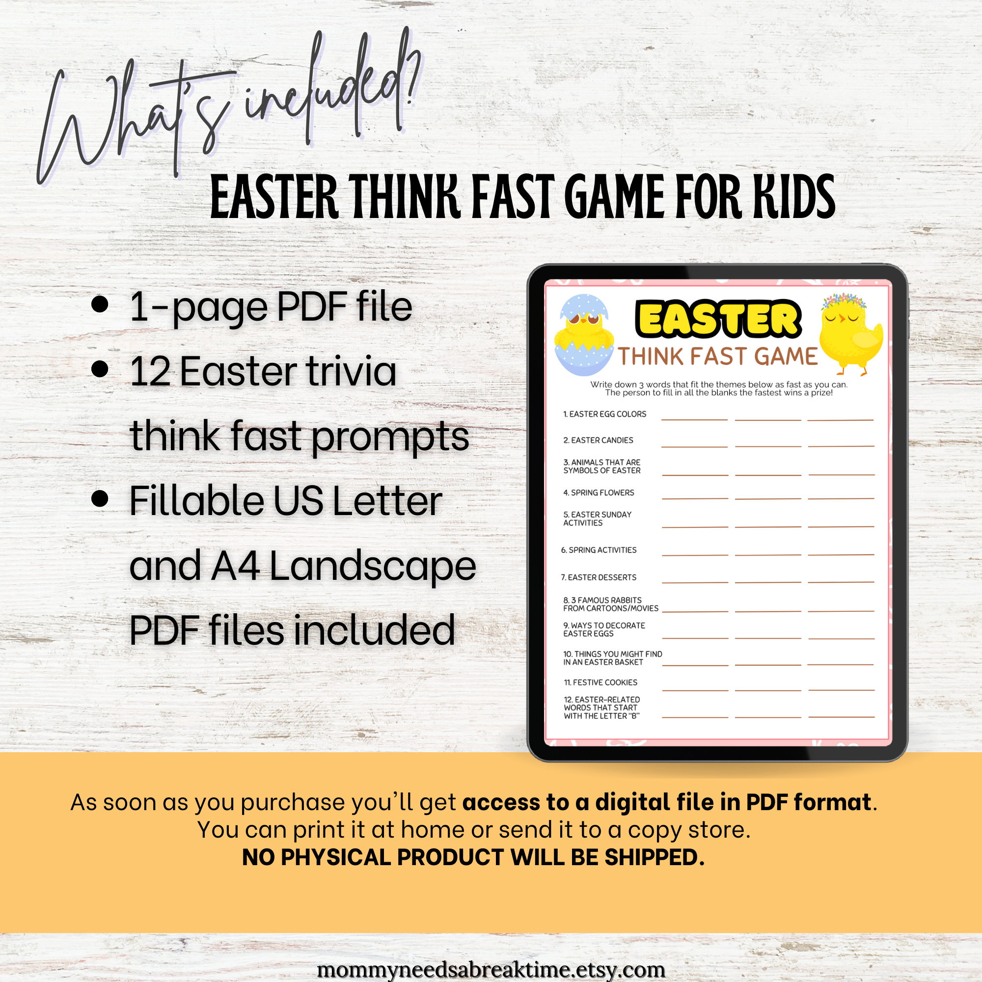 Easter Think Fast Game Easter Trivia, Easter Word Game Spring Word ...