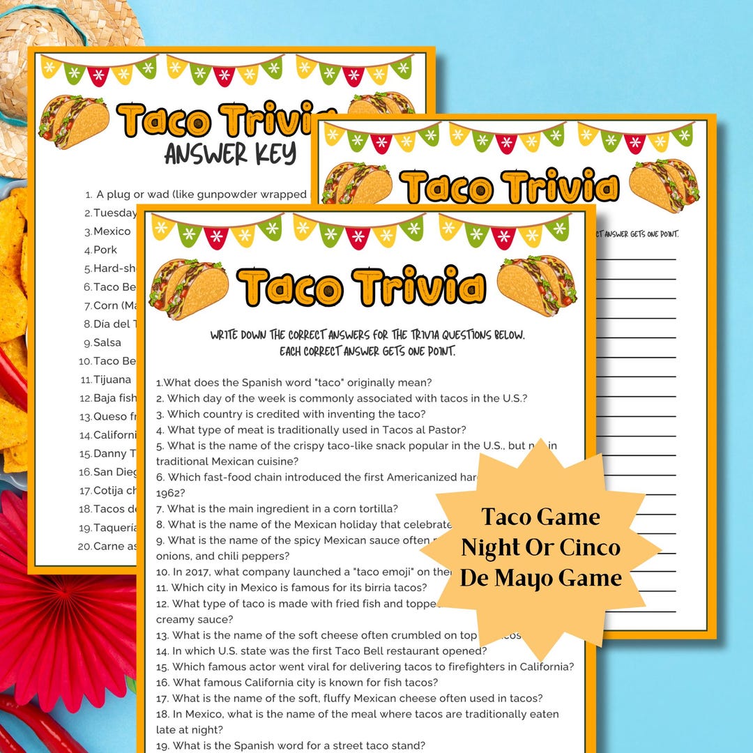 Taco Trivia Taco Party Games, Cinco De Mayo Games Taco Game Night ...