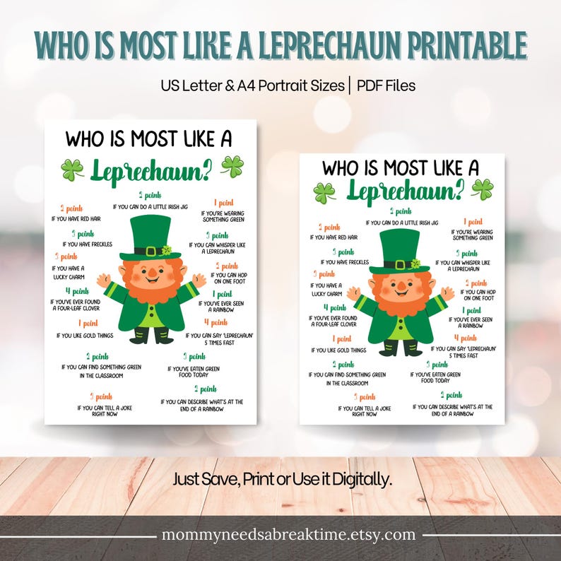 Who is Most Like A Leprechaun, St Patricks Activity St Pattys Party ...
