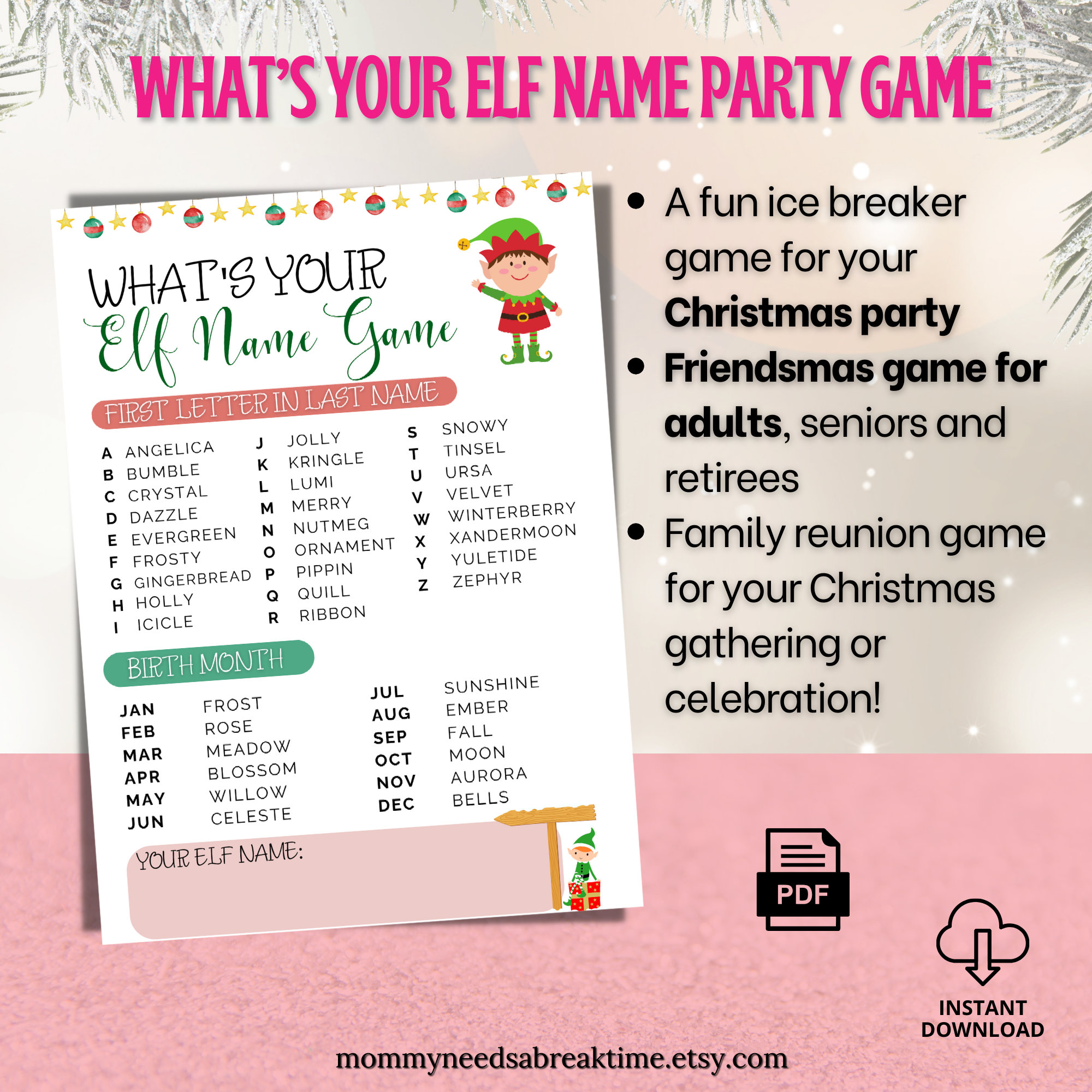 Whats Your Elf Name Game, Friendsmas Games, Elf Name Generator, Teen ...
