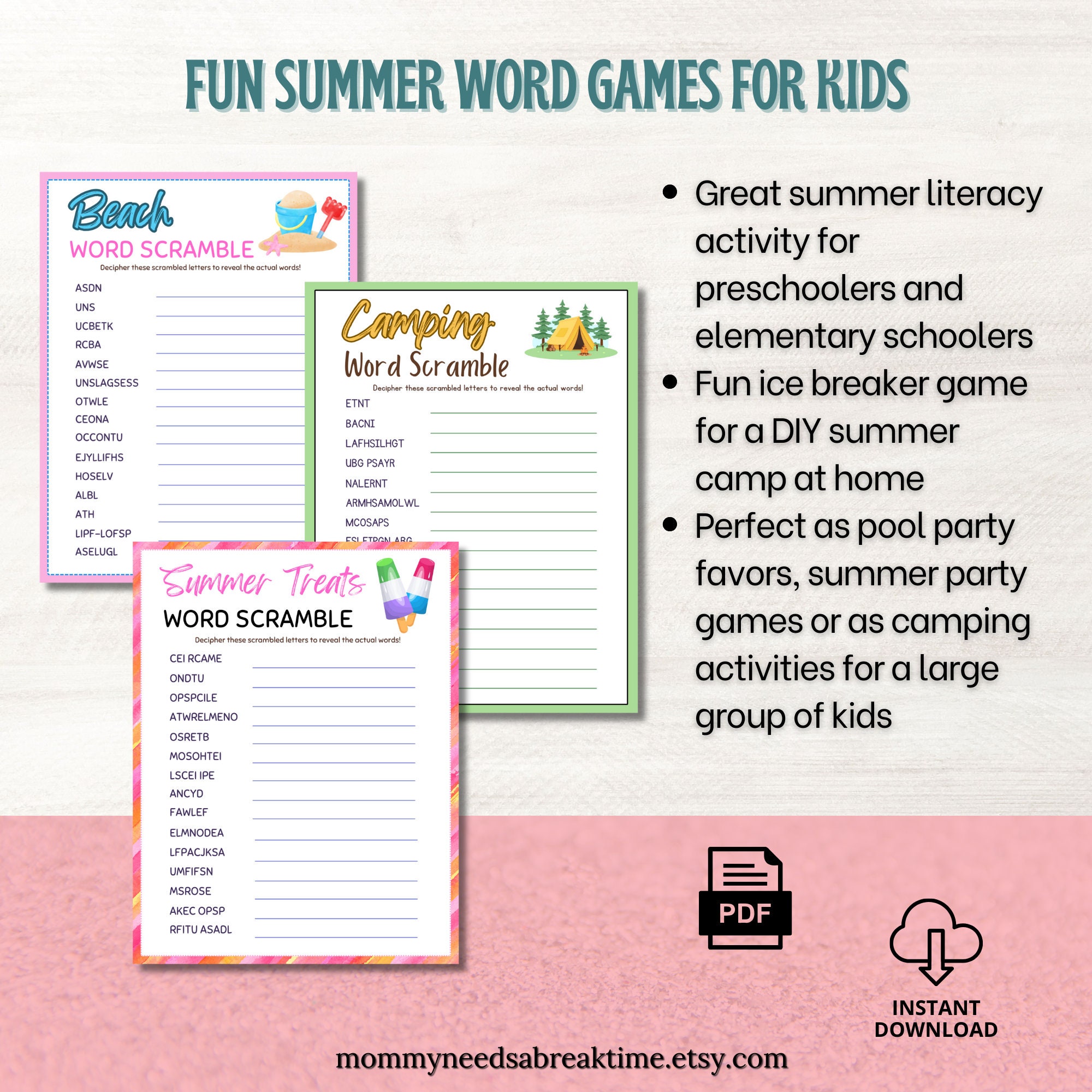 Summer Word Scramble Camping Activities, Summer Words Printable Pool ...