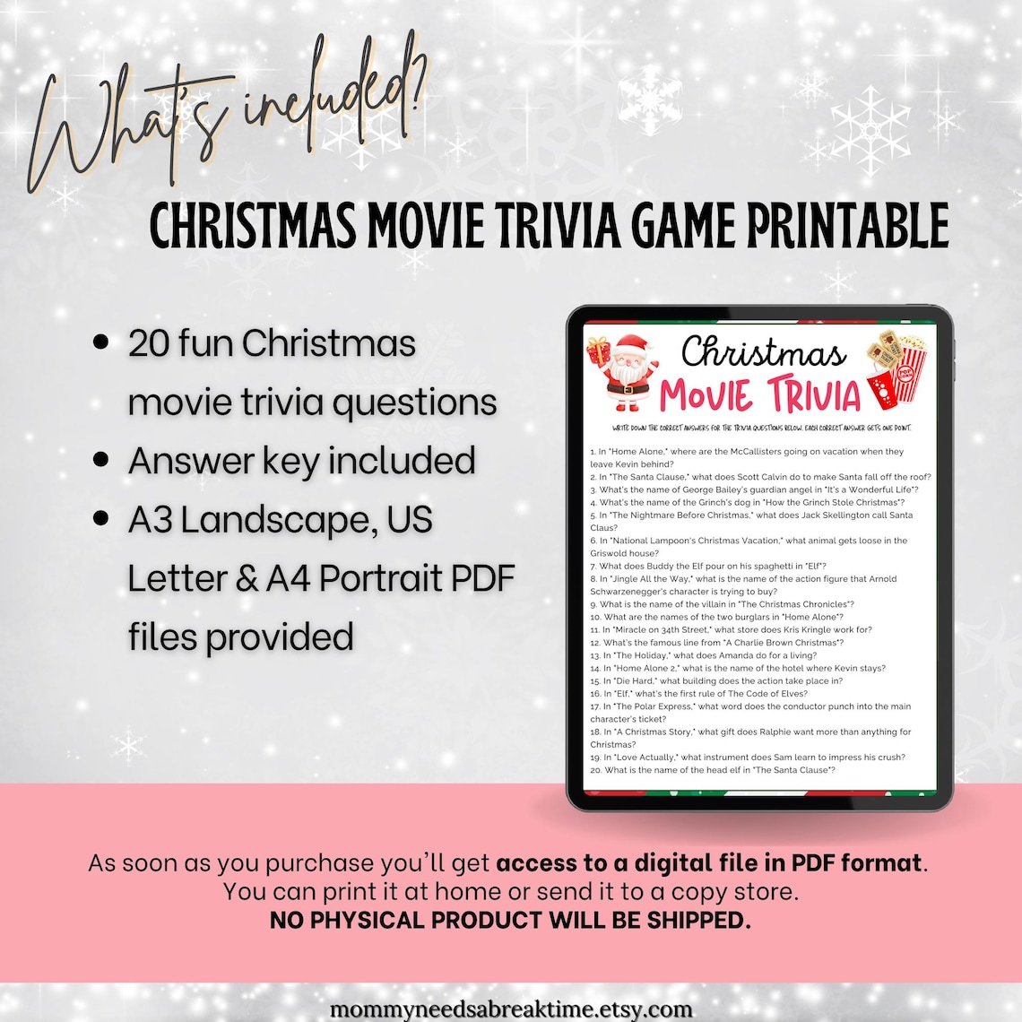 Christmas Movie Trivia Friendsmas Game, Holiday Trivia Game Movie Night ...