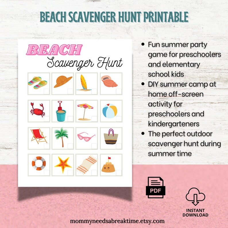 Beach Scavenger Hunt, Summer Party Games, Summer Camp Activity, Summer ...