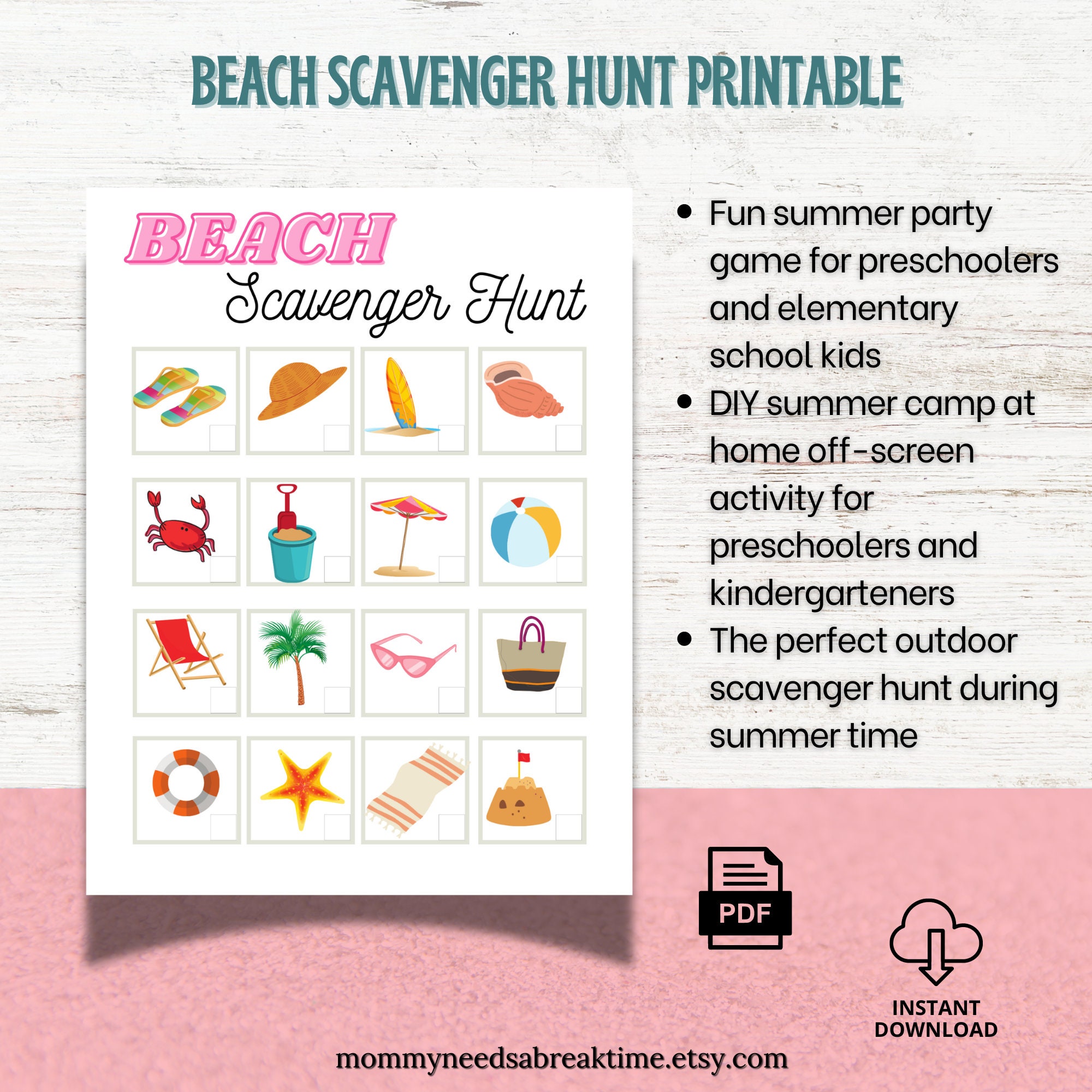 Beach Scavenger Hunt, Summer Party Games, Summer Camp Activity, Summer ...