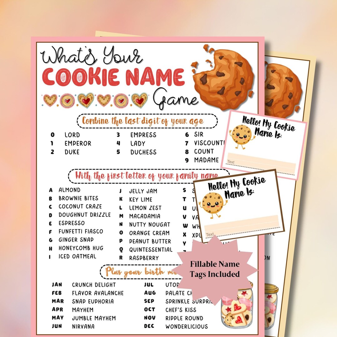 Whats Your Cookie Name Fillable Name Tags, Camping Party Games ...