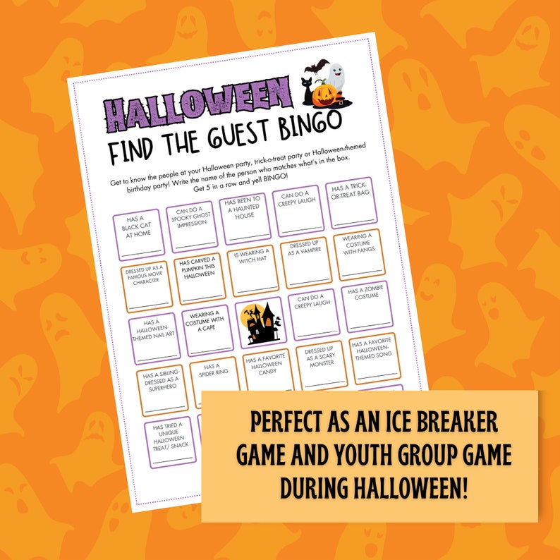 Halloween Bingo Printable Find Someone Who Holiday Guest Bingo Ice ...