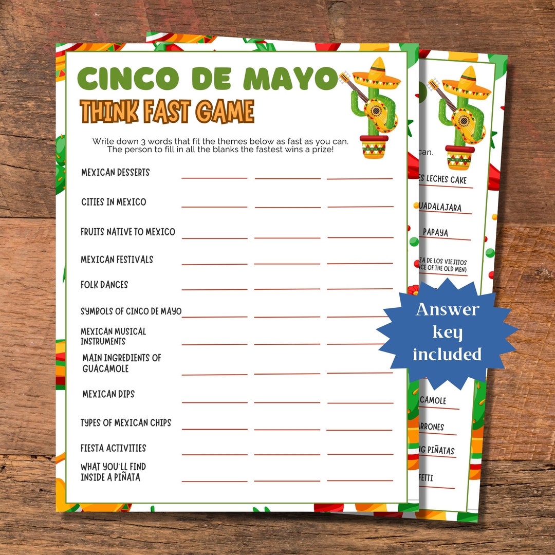 Cinco De Mayo Think Fast Game, Fiesta Party Games, Dementia Games ...