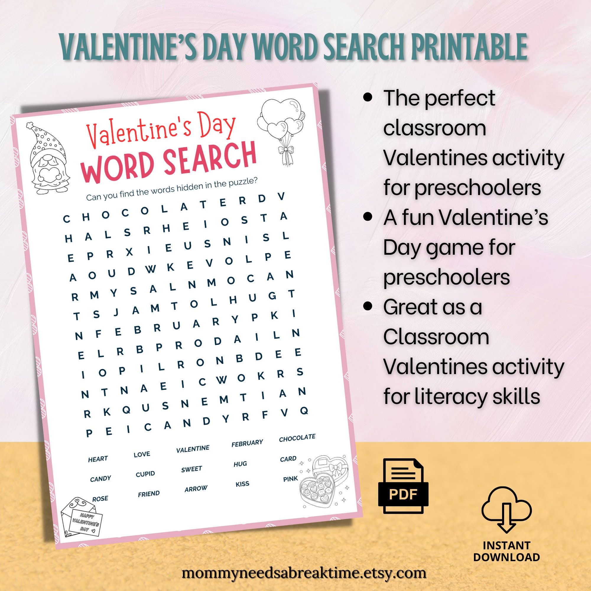 Valentines Coloring Page Word Search, Valentine Games, Printable Games ...