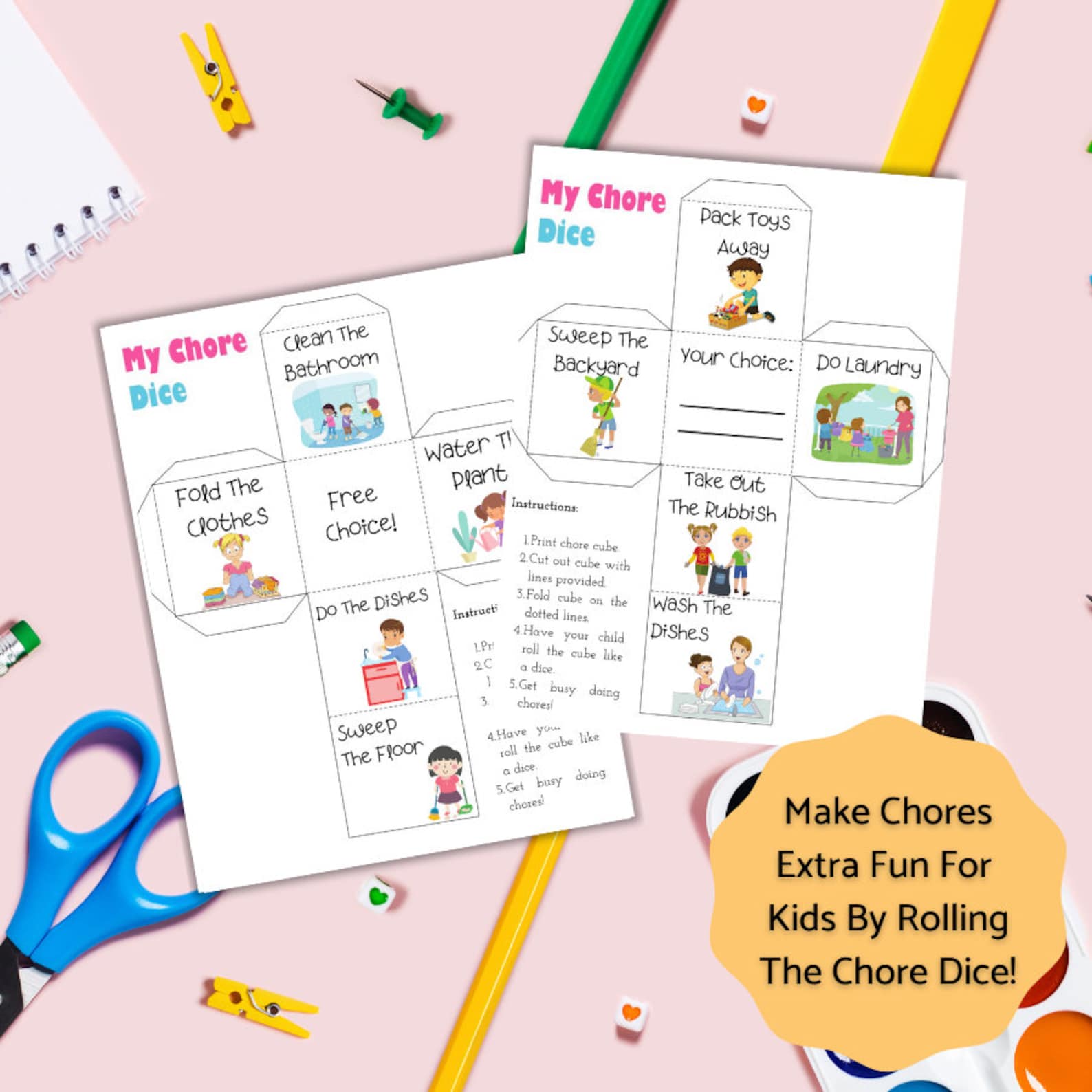 Kids Weekly Chores Visual Schedule Cube Game | Kids Daily Checklist ...