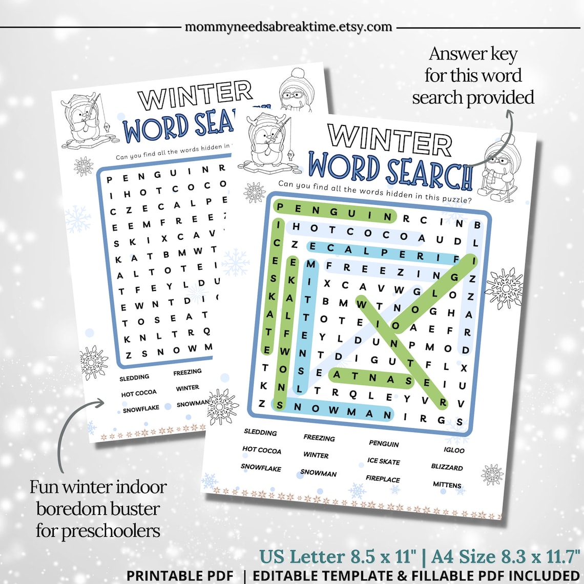 Winter Word Search Coloring Page, Winter Activities for Kids, Winter ...