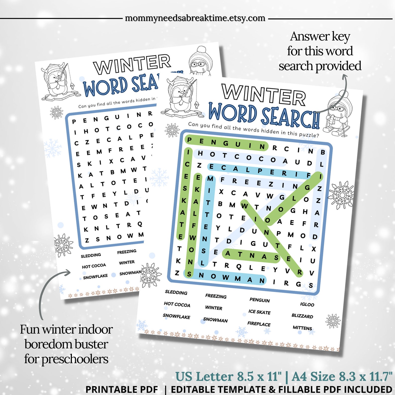 Winter Word Search Coloring Page, Winter Activities for Kids, Winter ...