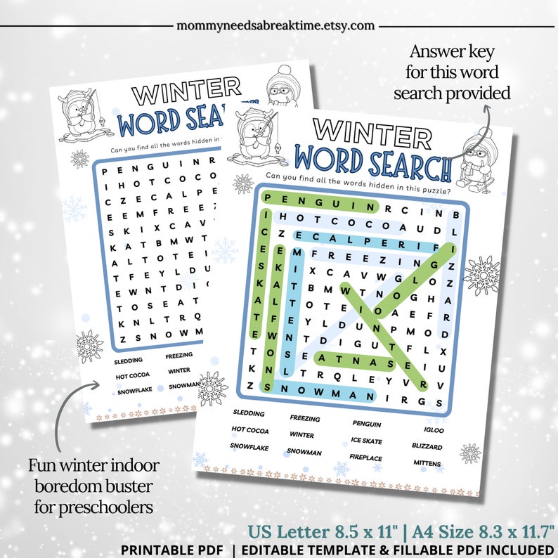 Winter Word Search Coloring Page, Winter Activities for Kids, Winter ...