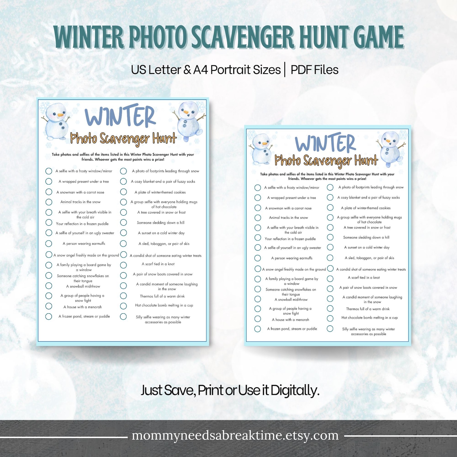 Winter Scavenger Hunt, Xmas Scavenger Hunt, Winter Kids Activity ...