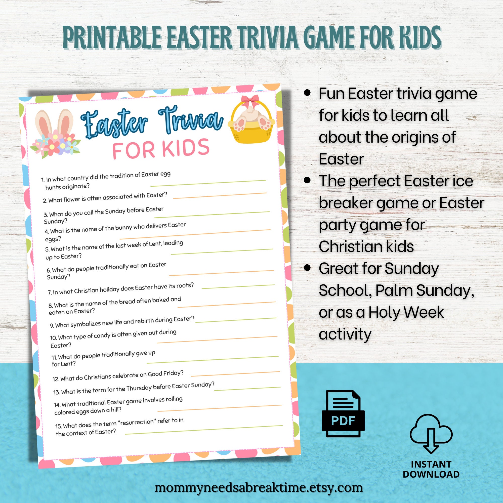 Easter Trivia Game Easter Party Game, Spring Trivia Easter Puzzle, Palm ...
